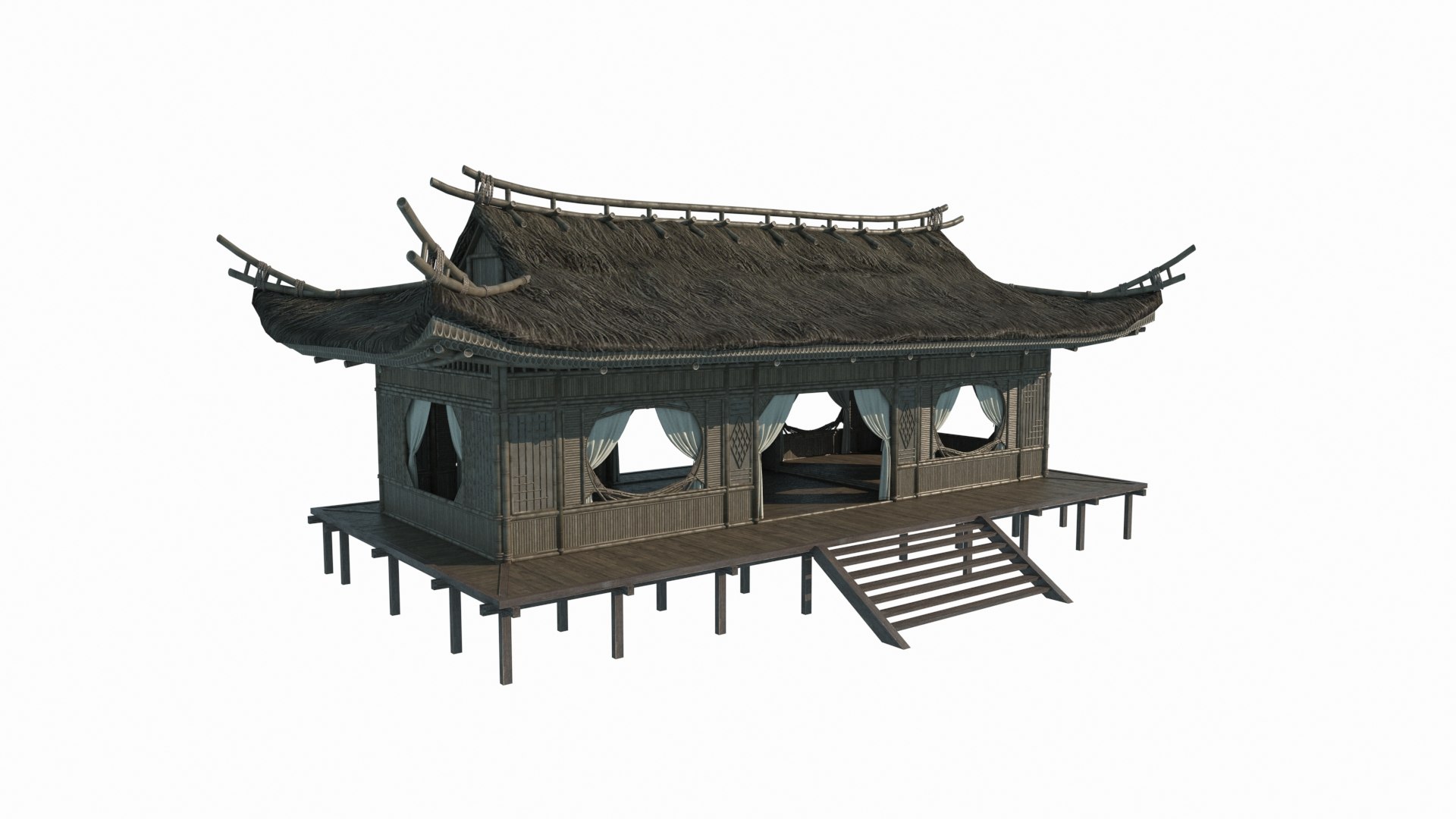 3D Ancient Asian Architecture Thatched Reception Hall Model ...