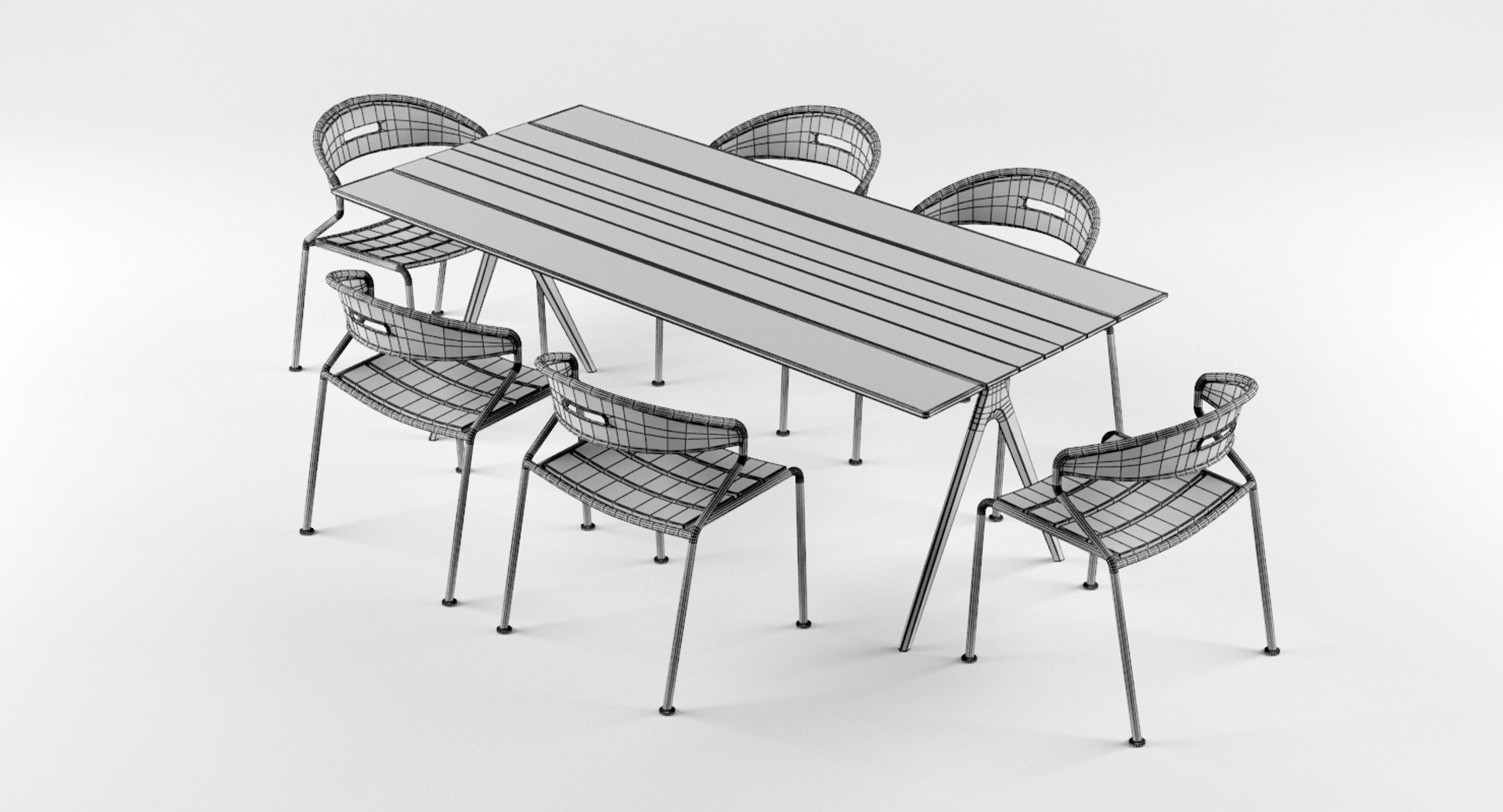 3d Set Table Curve Dining Chair Model