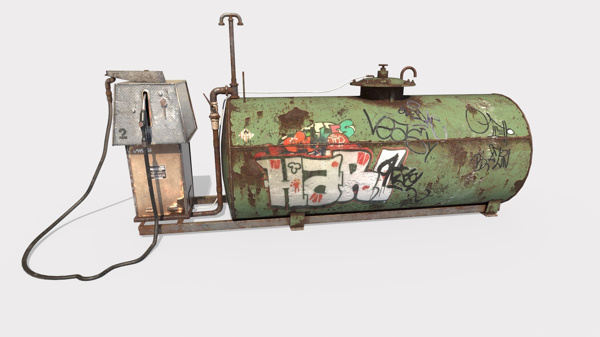 Old Gas Pump And Gas Tank 3D - TurboSquid 2010980