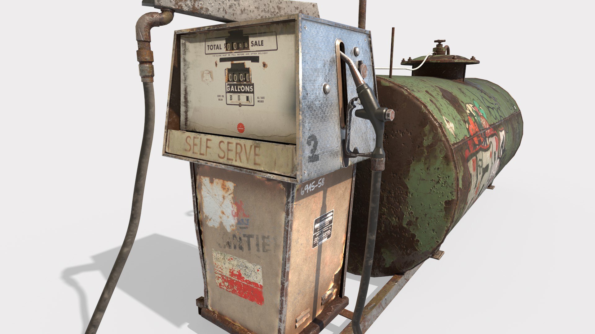 Old Gas Pump And Gas Tank 3D - TurboSquid 2010980