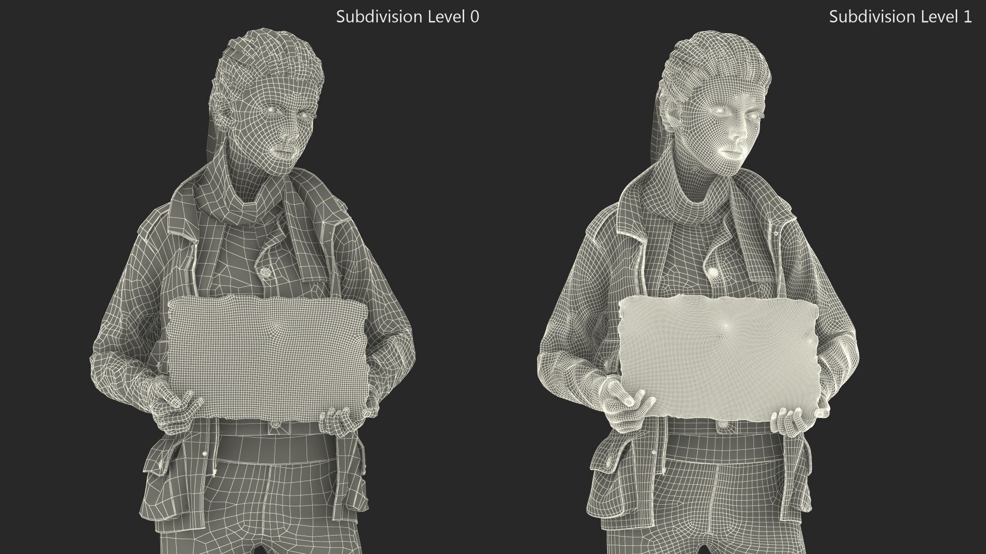 3D Homeless Woman With A Cardboard Sign Model - TurboSquid 2258148