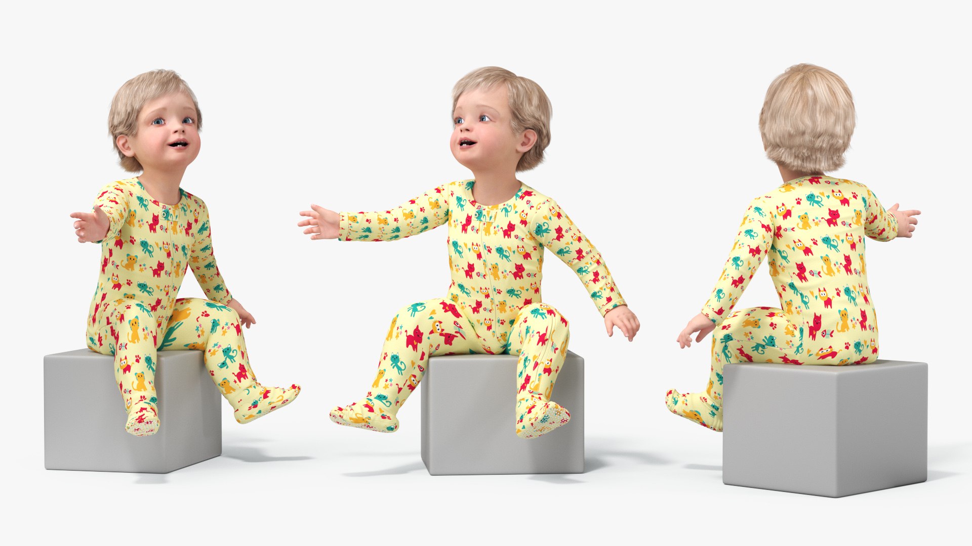 Toddler Aged 1 Year In Pajamas Sitting Pose Model - TurboSquid 2270292