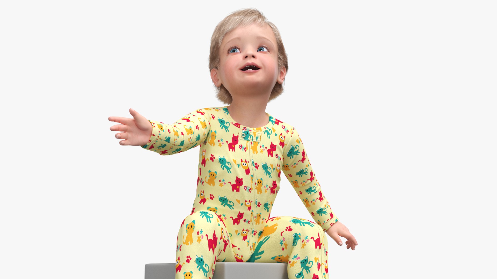 Toddler Aged 1 Year In Pajamas Sitting Pose Model - TurboSquid 2270292