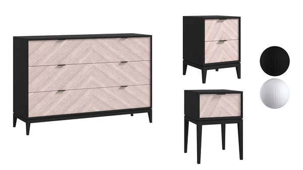 Bedside tables and chest of drawers in dark gray and white 3D 모델 ...