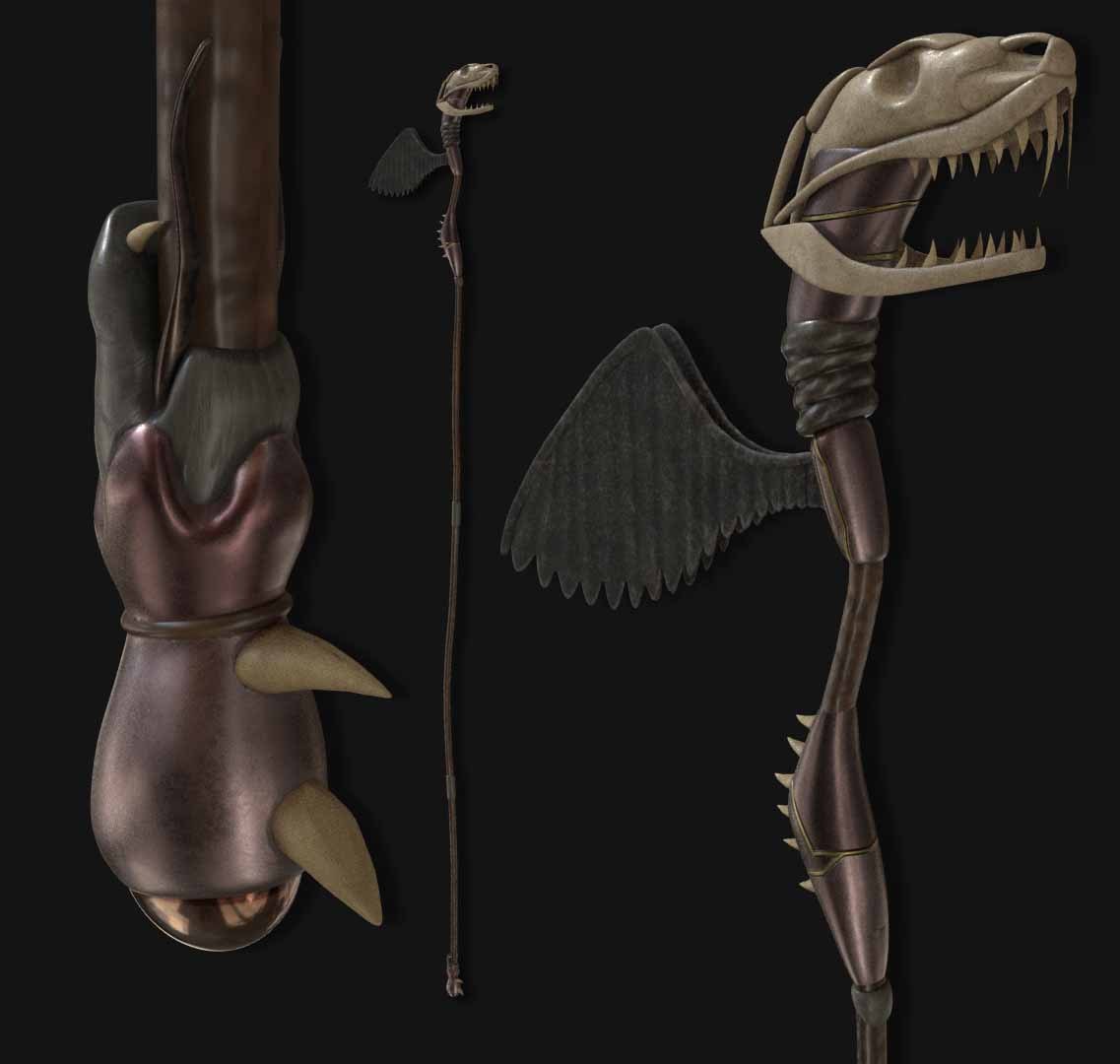 Flying Snake Skull Staff 3D - TurboSquid 1949784