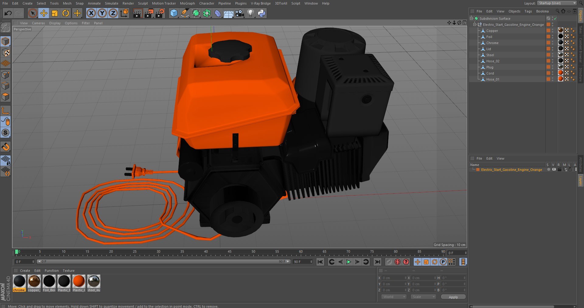 Electric Start Gasoline Engine Orange model - TurboSquid 2148975