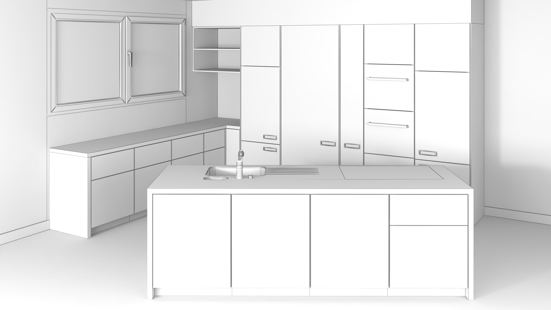 Open Contemporary Kitchen 3D Model - TurboSquid 2061124