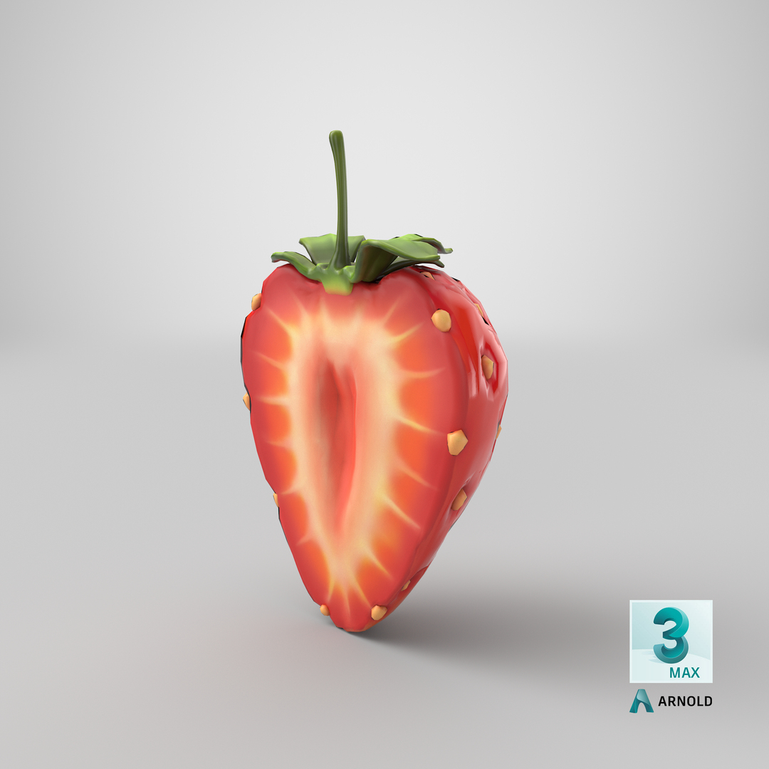 Cartoon half cut strawberry model - TurboSquid 1583923