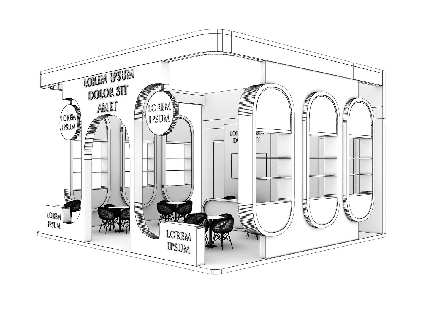 3D Model Booth Exhibition Stand Stall 8x7m Height 500 Cm 3 Side Open ...