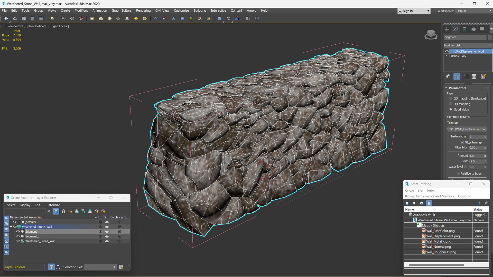 3D Weathered Stone Wall - TurboSquid 2288481