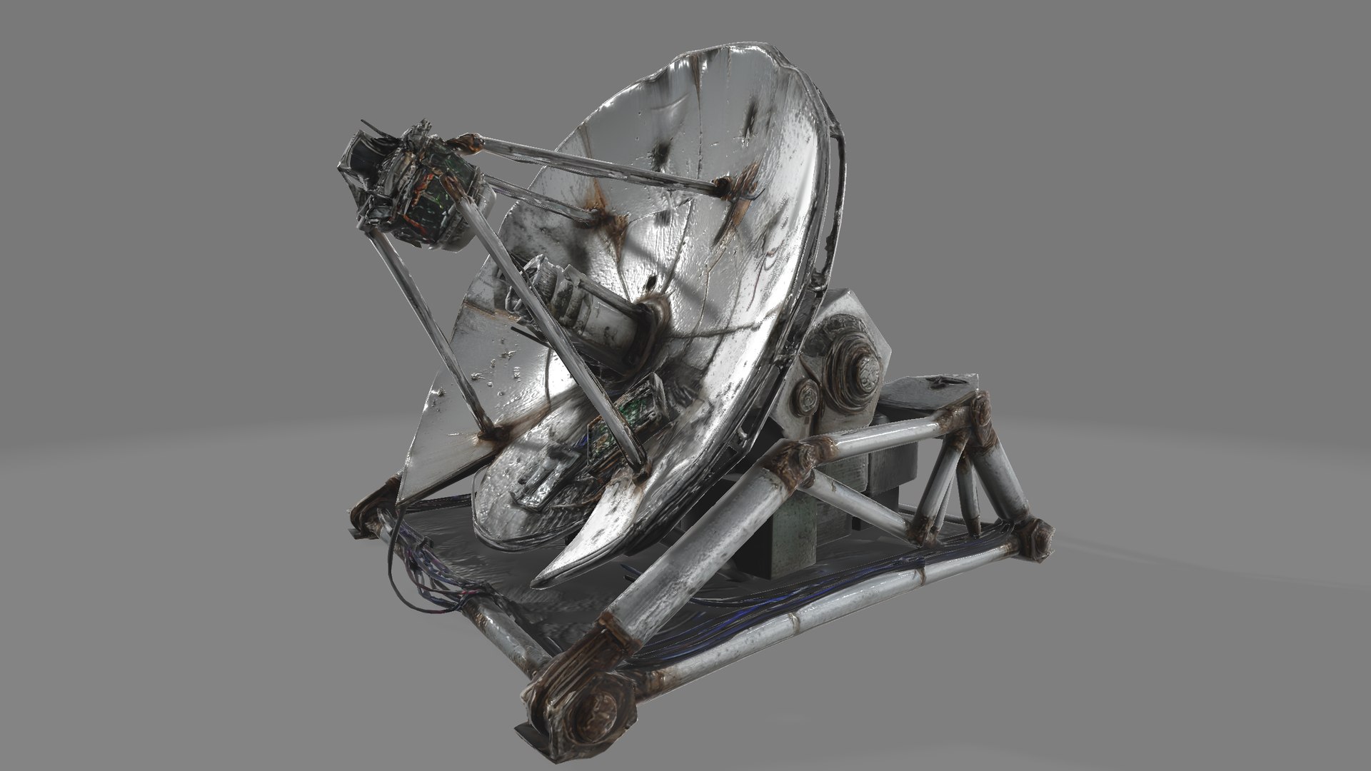 Damaged Sci-Fi Communication Dish Fallen Post-Apocalyptic Game Ready 3D ...