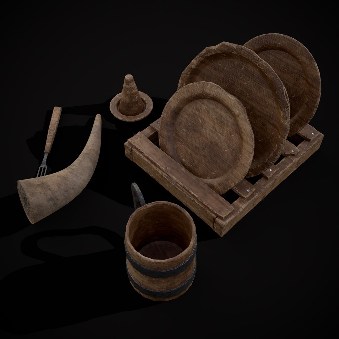 Wooden Medieval Dish Washing Set 3D model - TurboSquid 1985070