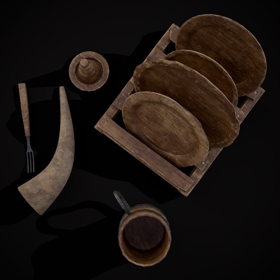 Wooden Medieval Dish Washing Set 3D Model - TurboSquid 1985070