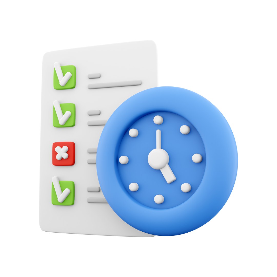 Clock And Checklist Time Concept Icon 3D Model - TurboSquid 2045483