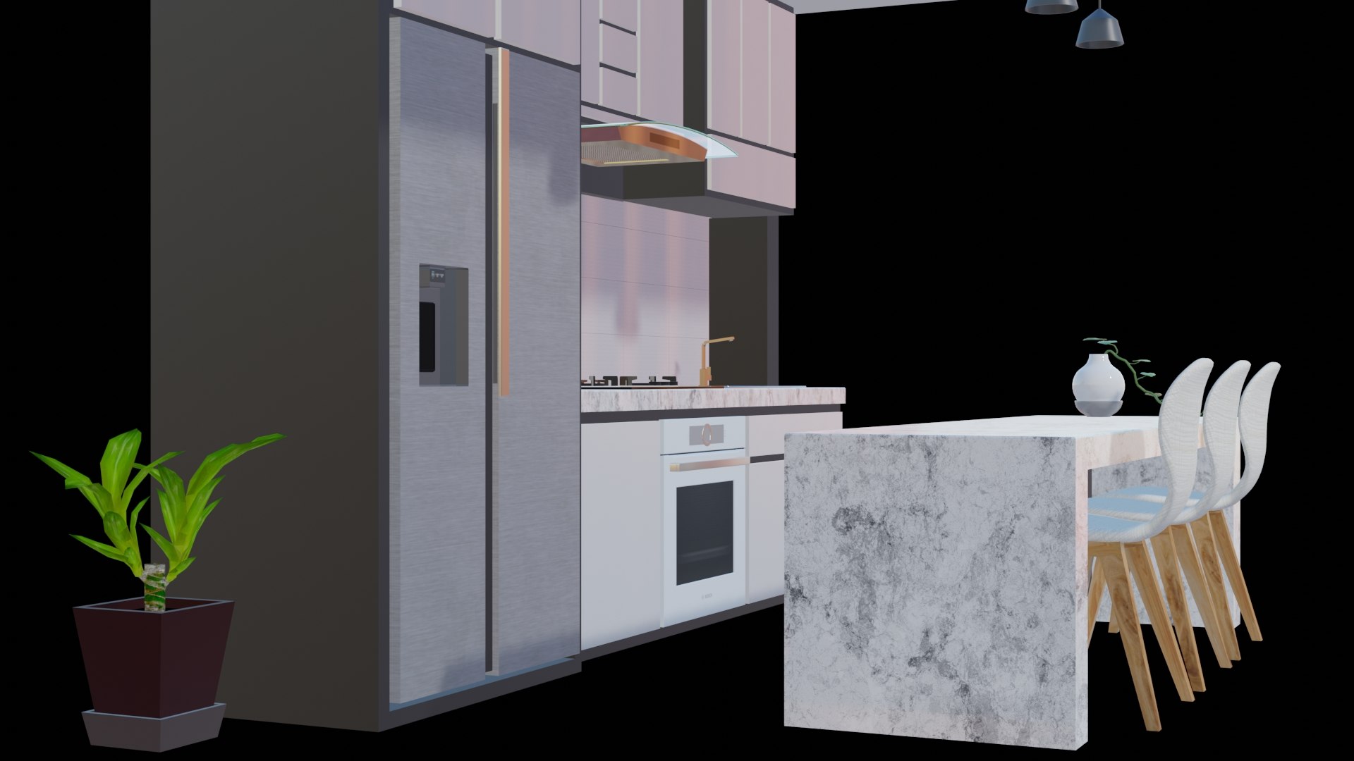 White Modern Design Kitchen With Lights - Blender Eevee - 3d Model ...