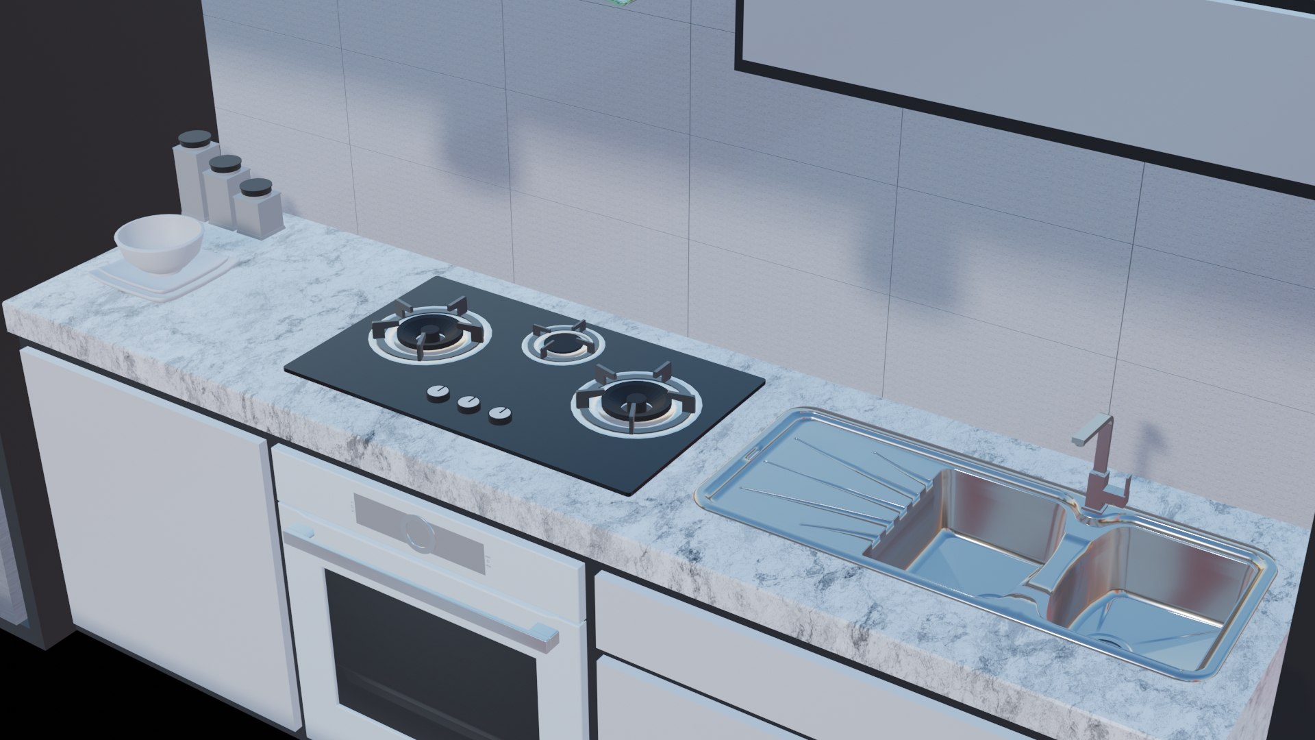 White Modern Design Kitchen With Lights - Blender Eevee - 3d Model ...