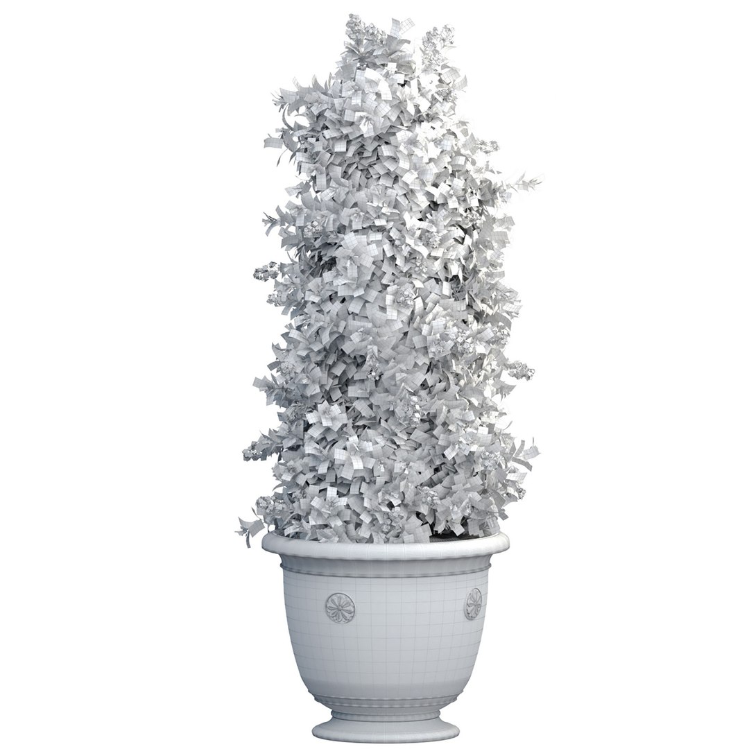 3D Decorative Tall Evergreen Flowering Garden Tree Bush With White ...