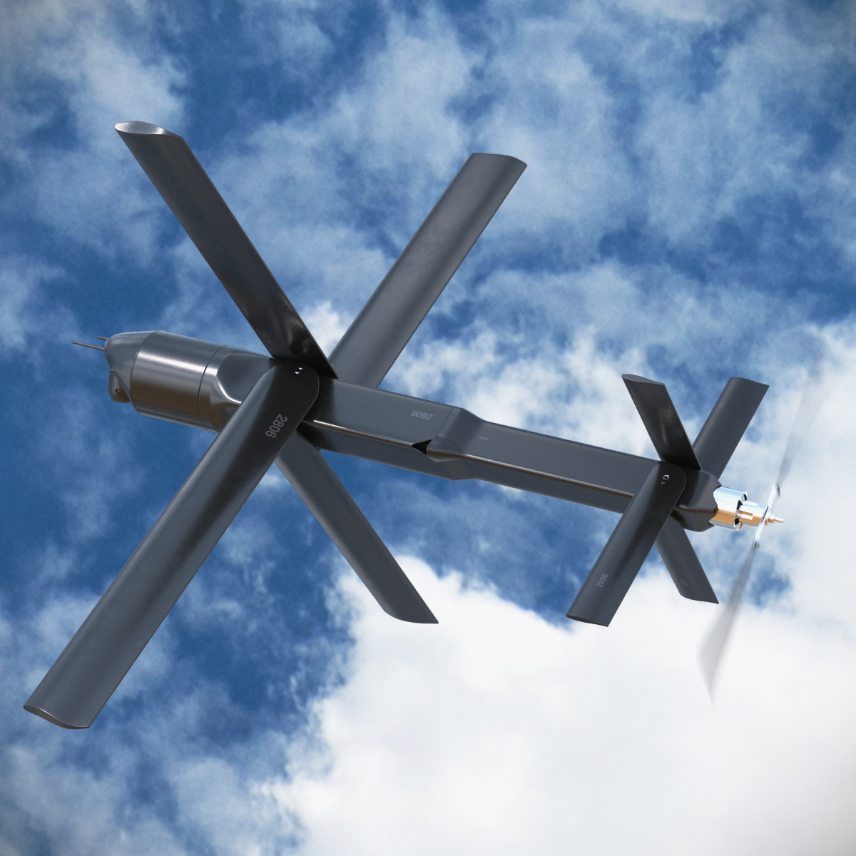 Taktyczny bezzałogowy statek powietrzny z bronią w kolorze czarnym ...