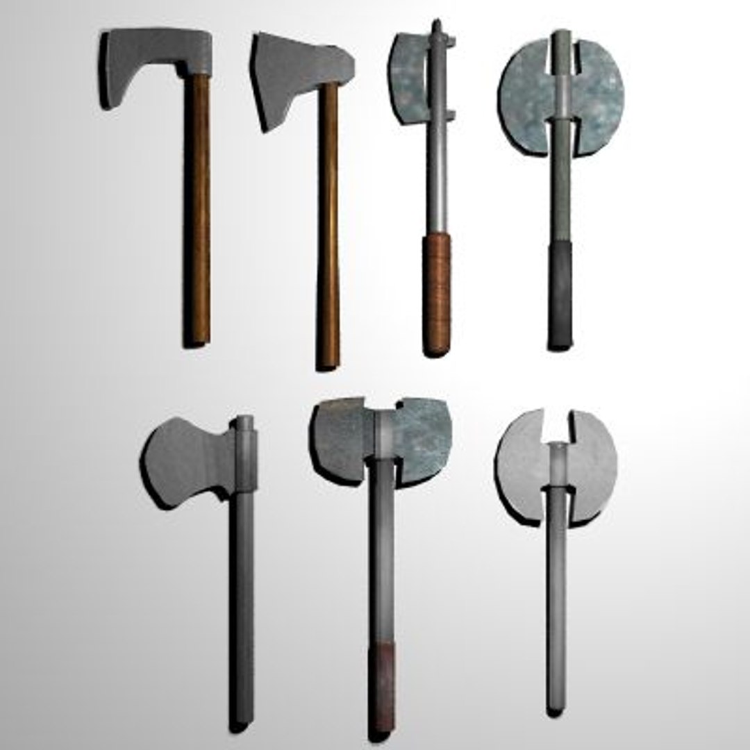3d Model 13 Medieval Axes Clubs