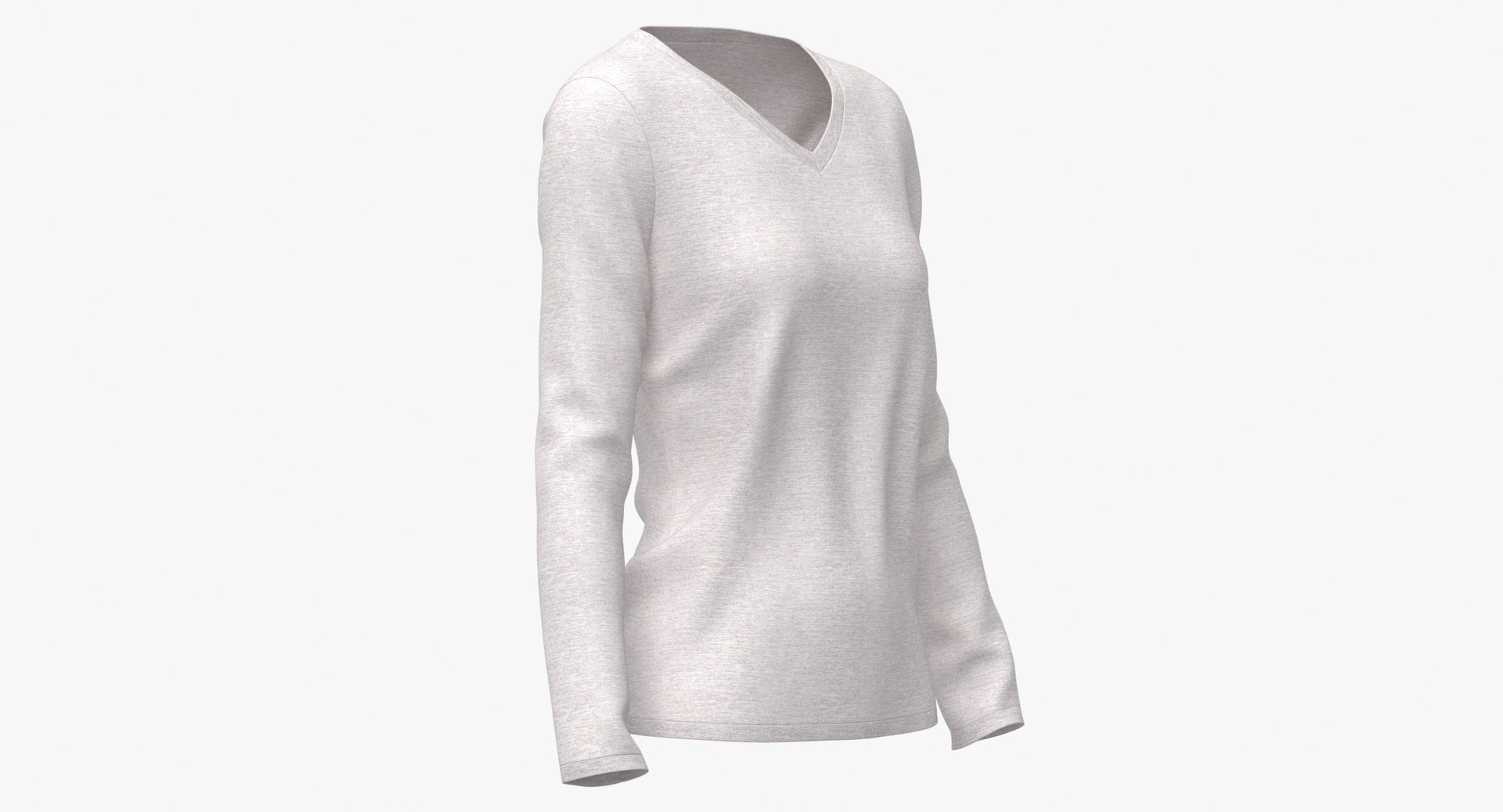 Long Sleeve Worn Female V Neck Pose 01 White Blank And Branded Heather ...
