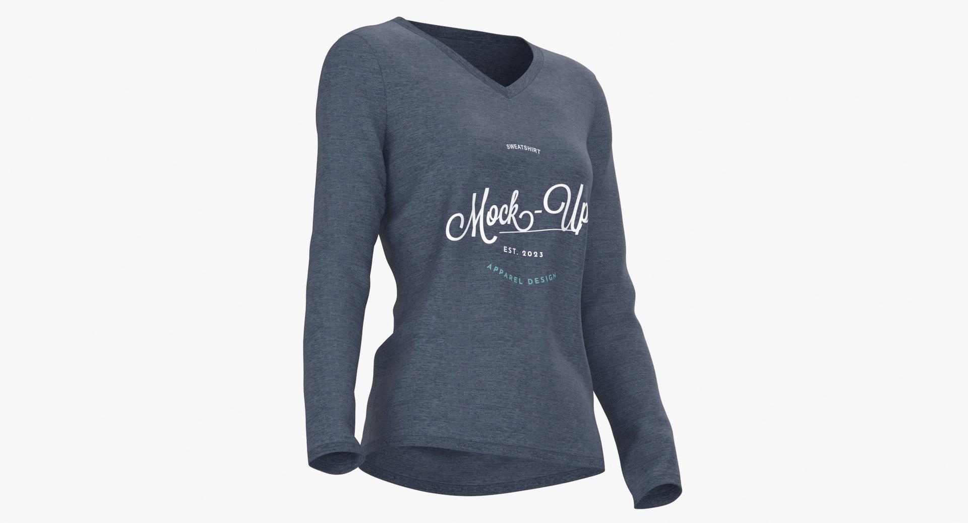 Long Sleeve Worn Female V Neck Pose 01 White Blank And Branded Heather ...