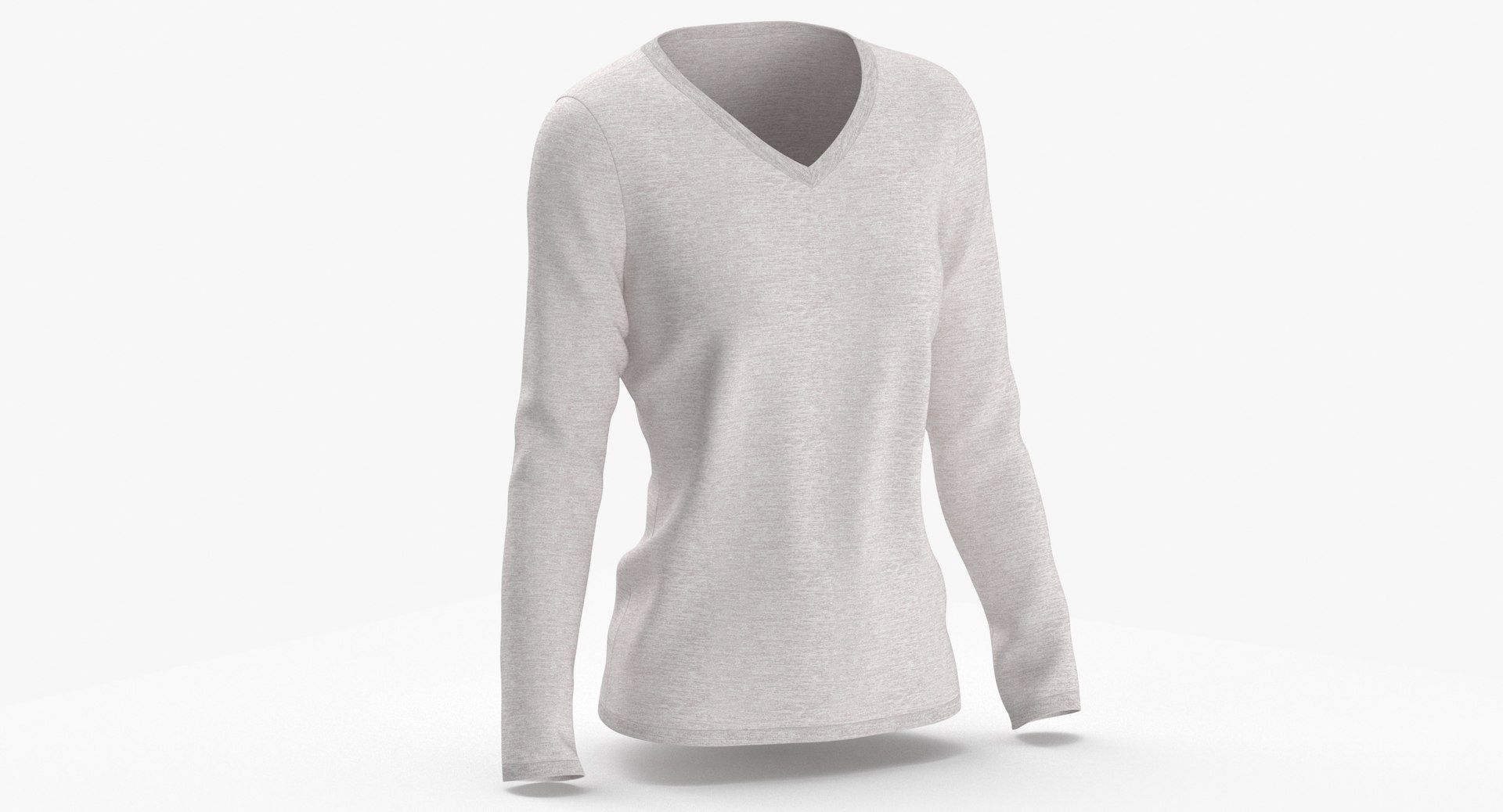 Long Sleeve Worn Female V Neck Pose 01 White Blank And Branded Heather ...
