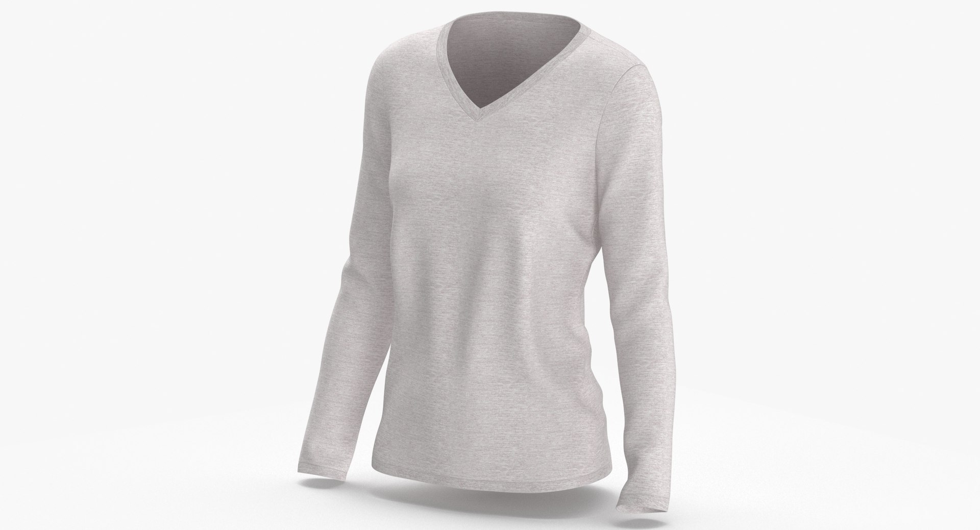Long Sleeve Worn Female V Neck Pose 01 White Blank And Branded Heather ...