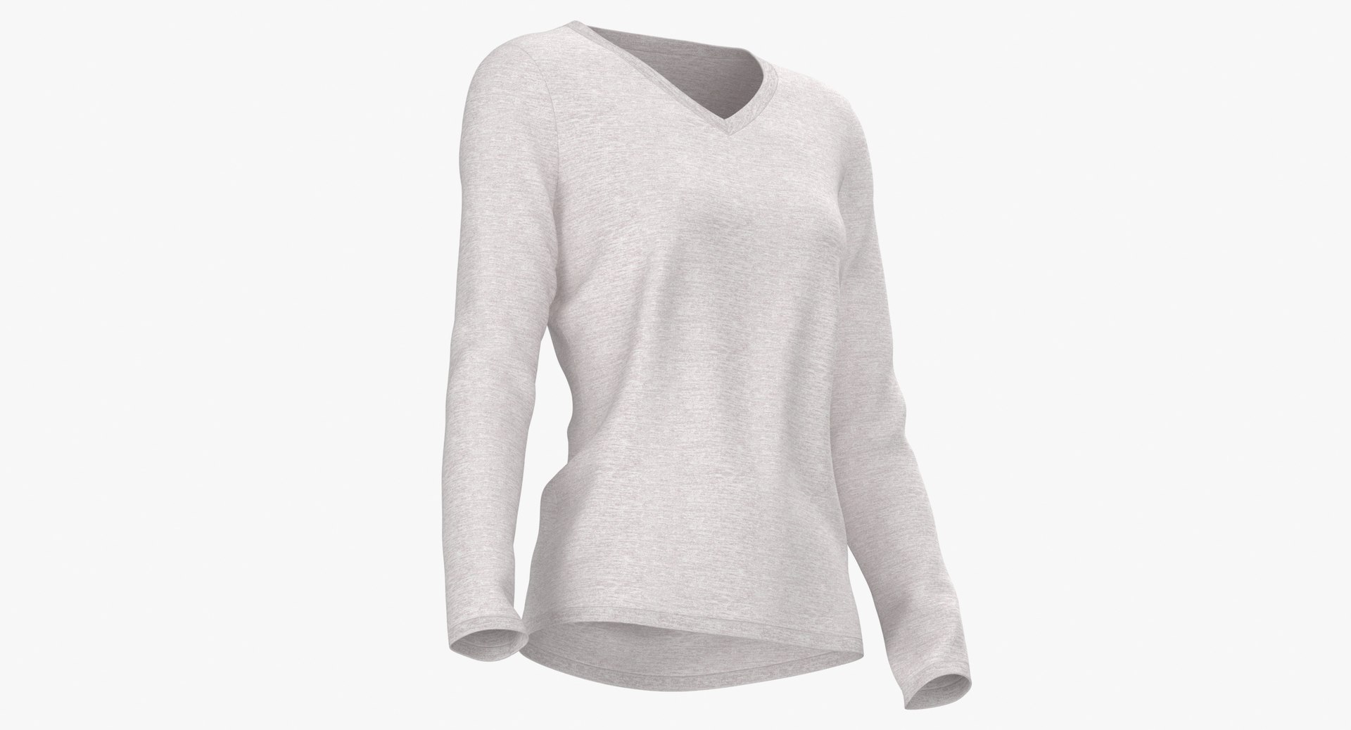 Long Sleeve Worn Female V Neck Pose 01 White Blank And Branded Heather ...