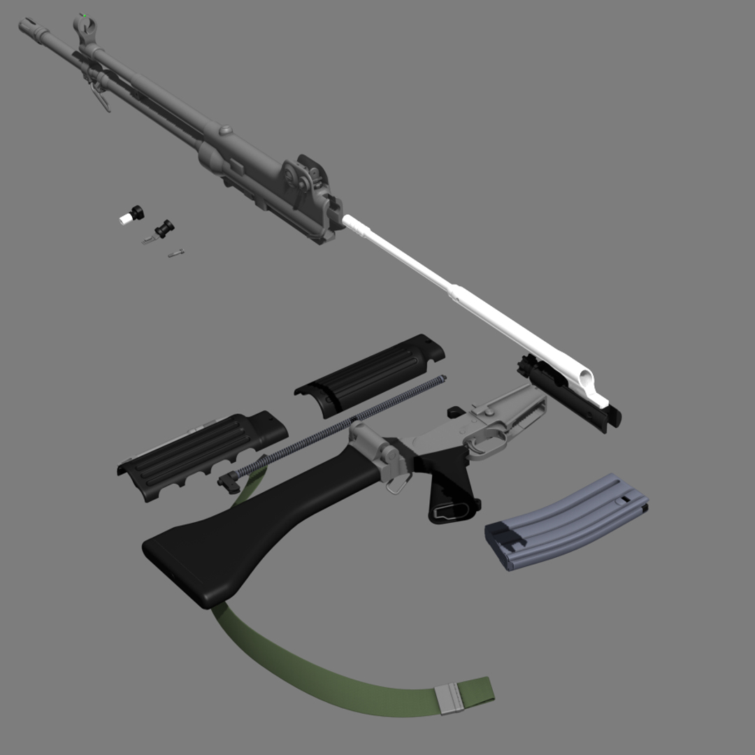 3d model rifle animation assembling