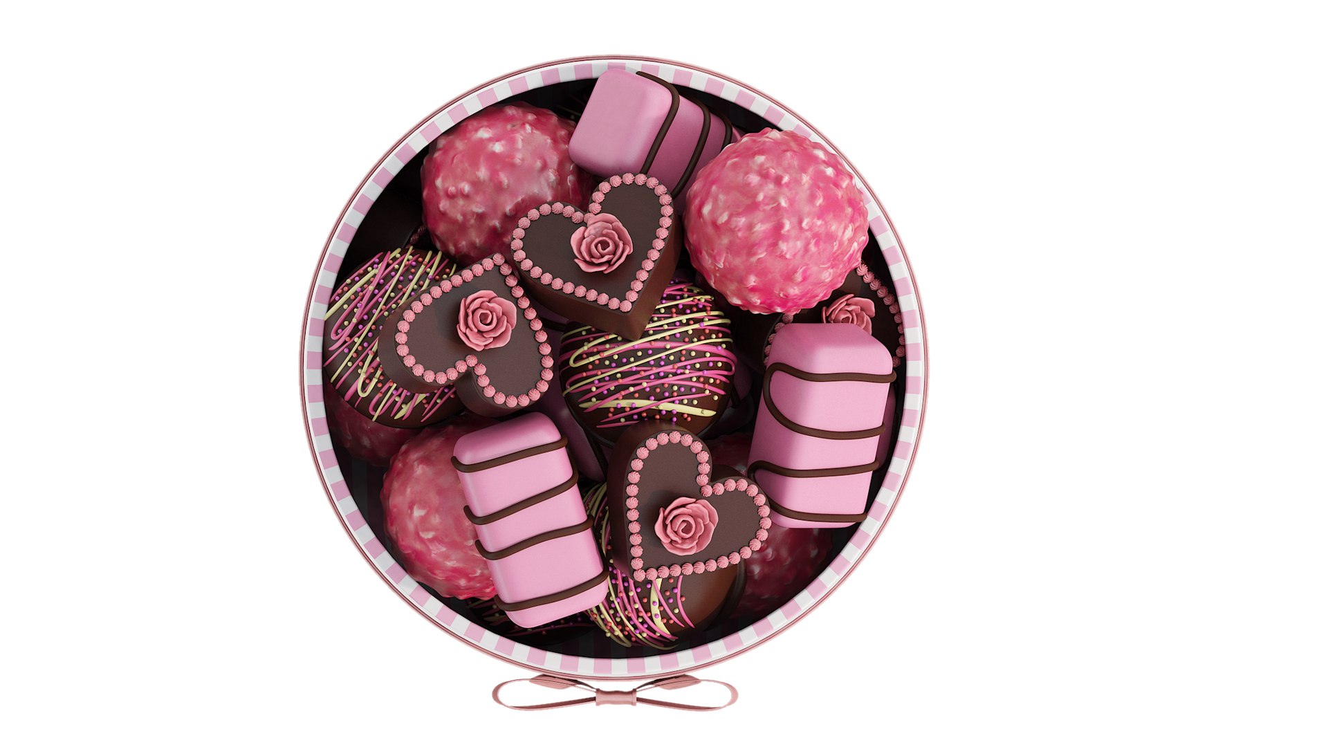 3D Chocolate Striped Pink Round Box Model - TurboSquid 2421373