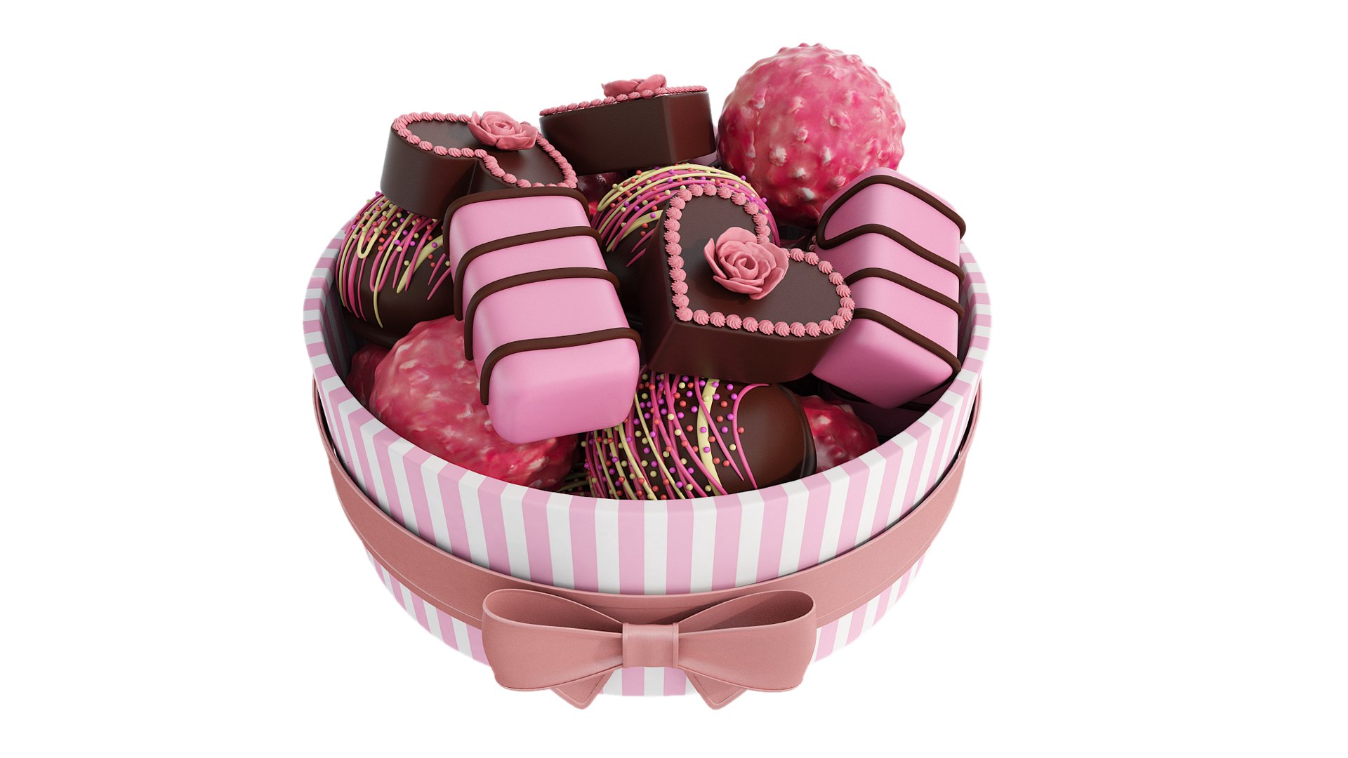 3D Chocolate Striped Pink Round Box Model - TurboSquid 2421373
