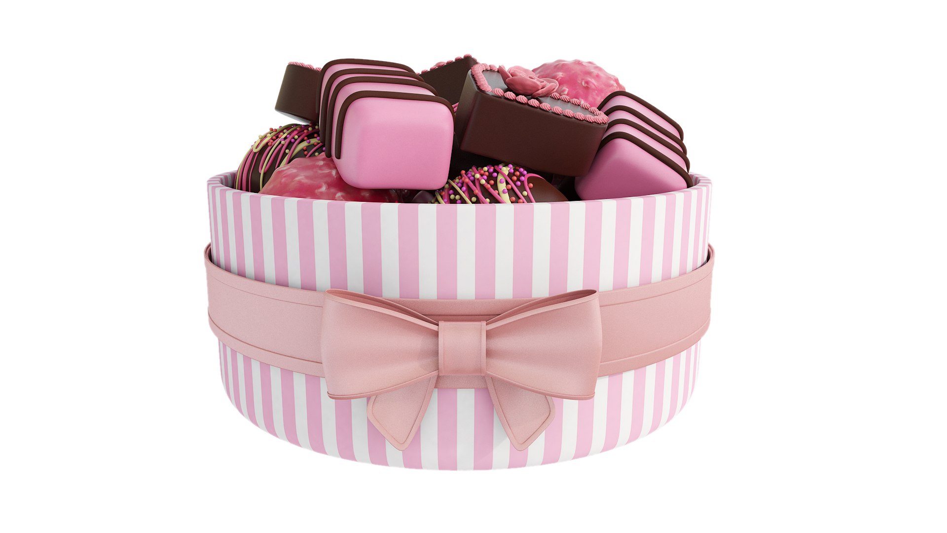 3D Chocolate Striped Pink Round Box Model - TurboSquid 2421373