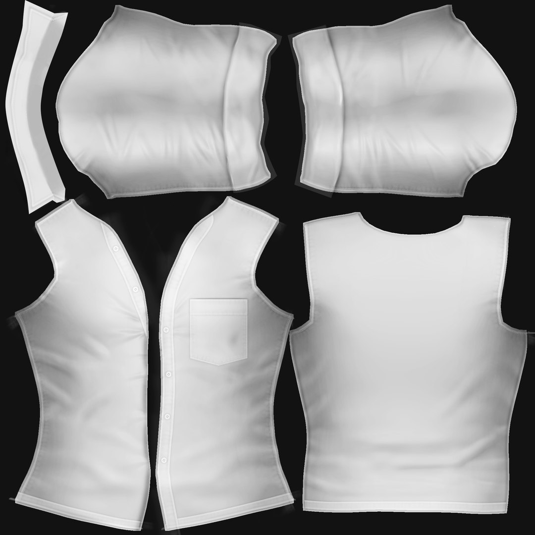 Open Chest Regular Collar Rolled Sleeves Tucked In Shirt 3D Model ...