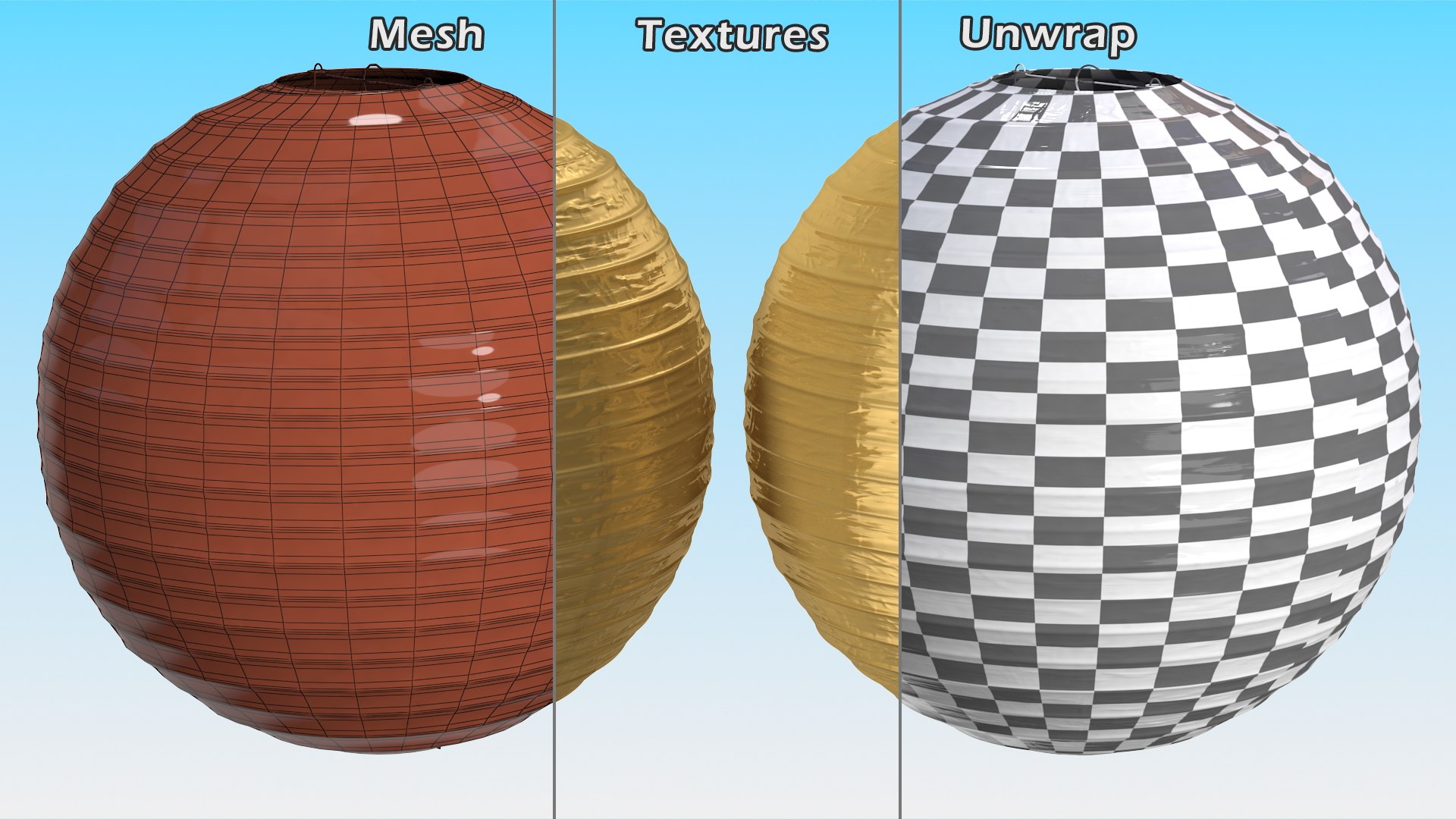 3D Round Paper Lantern Gold Model - TurboSquid 1901499