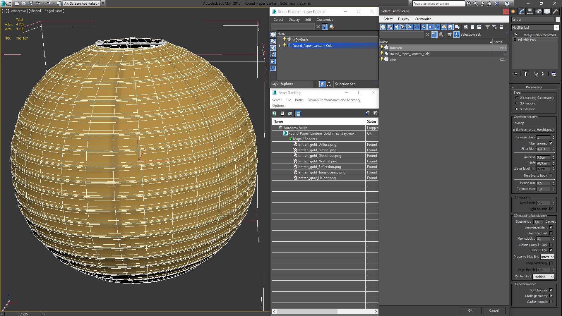 3D Round Paper Lantern Gold Model - TurboSquid 1901499
