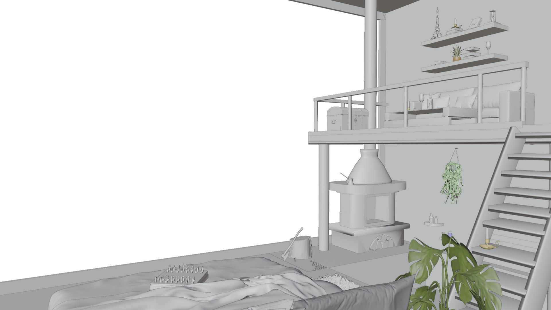 Free 3D Cozy Bedroom interior scene 3D model model - TurboSquid 2153987