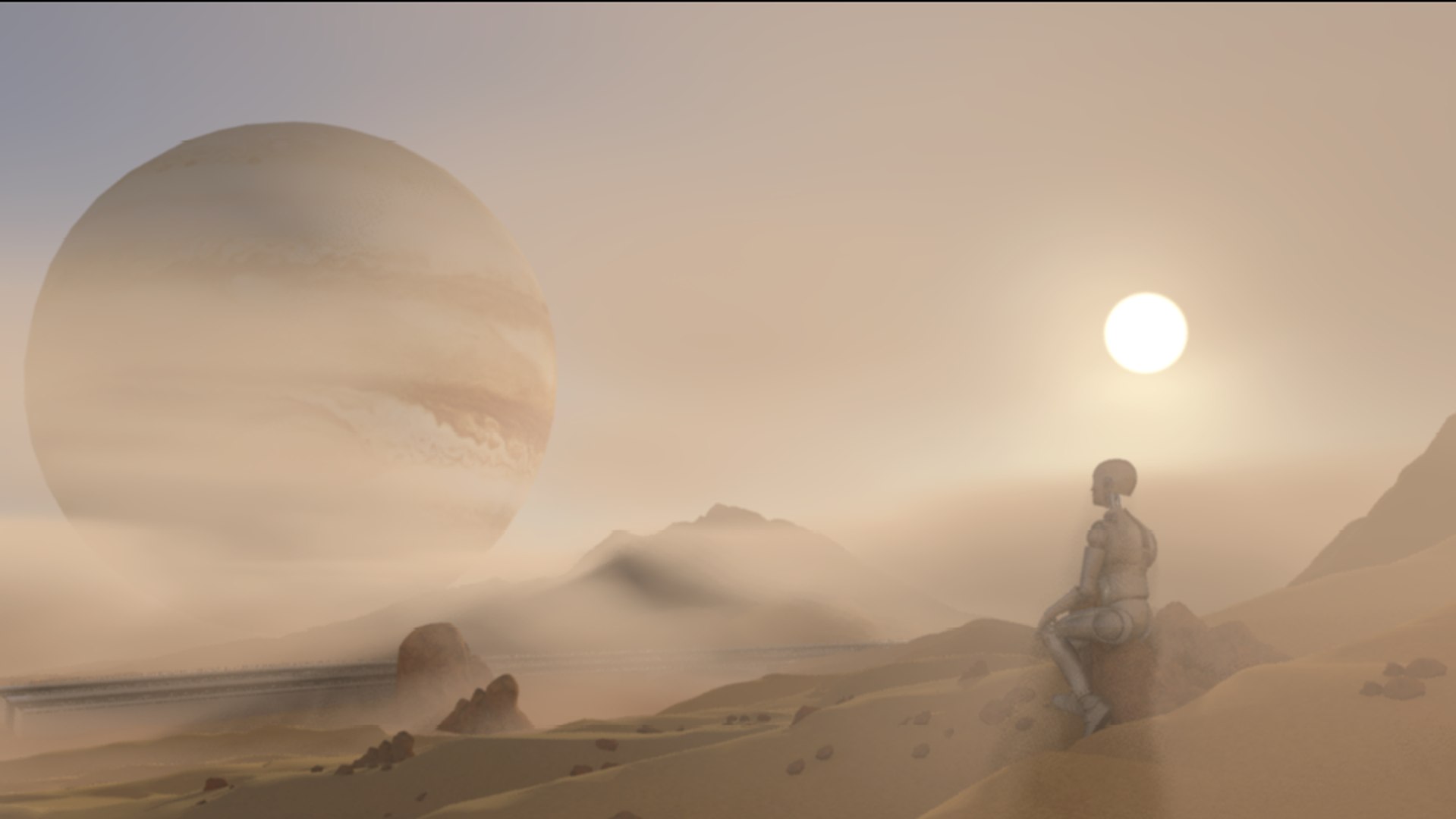 3d Model Planetary Desert Scenario Robot