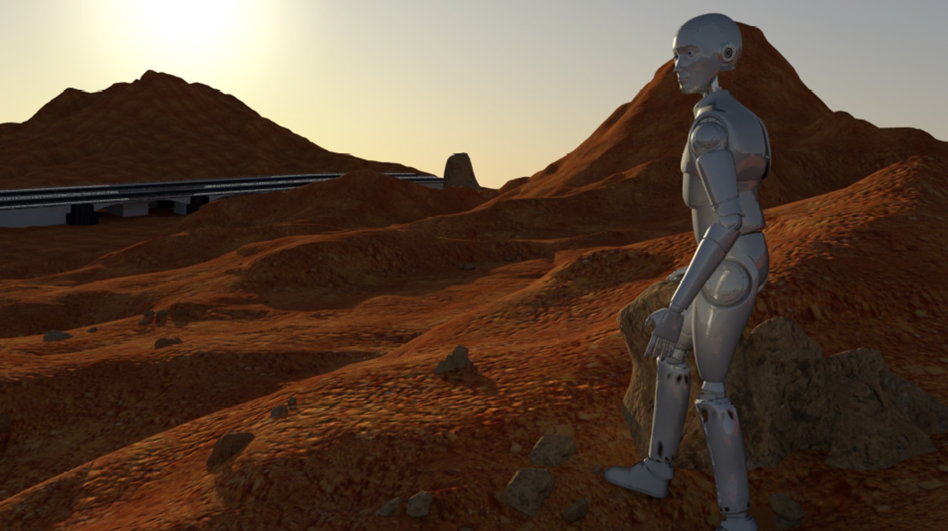 3d model planetary desert scenario robot