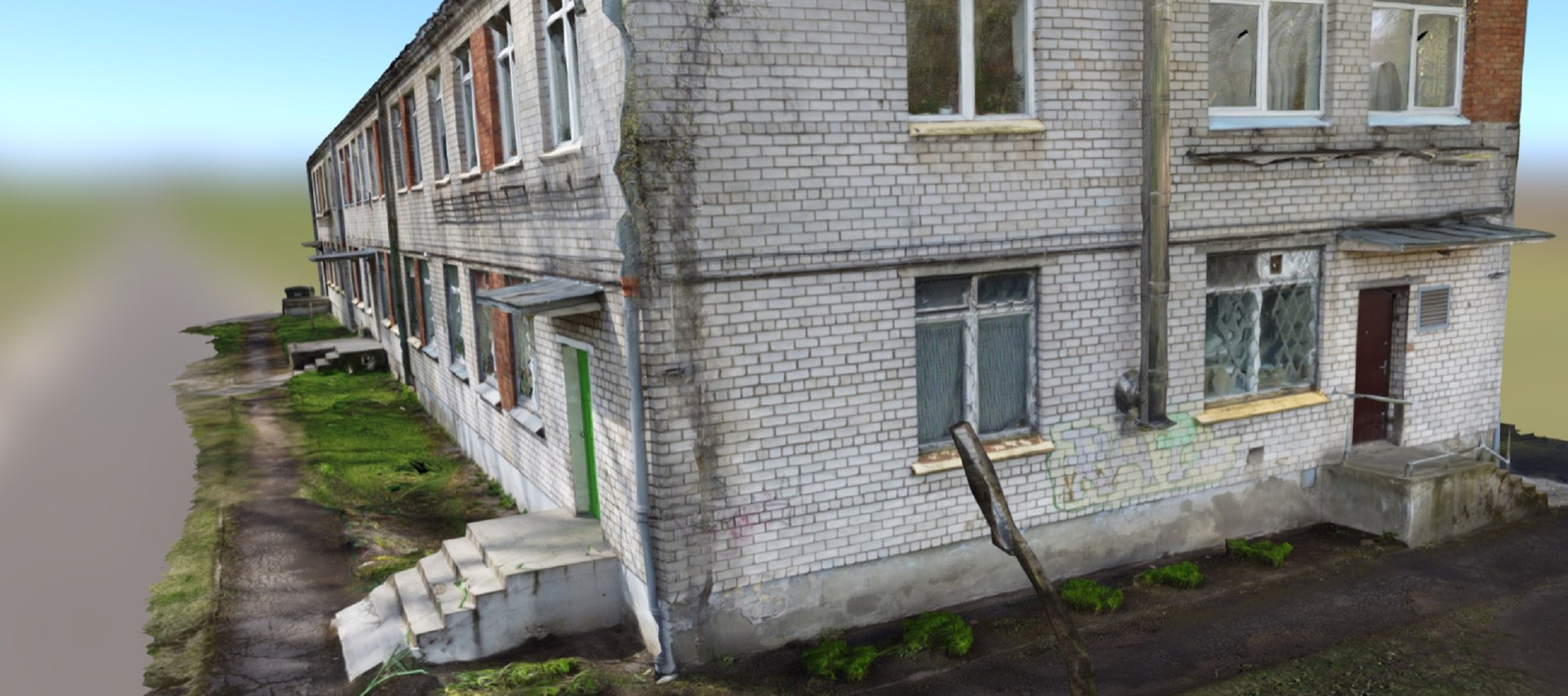 2 Story Grey Brick Building 3D - TurboSquid 1840781