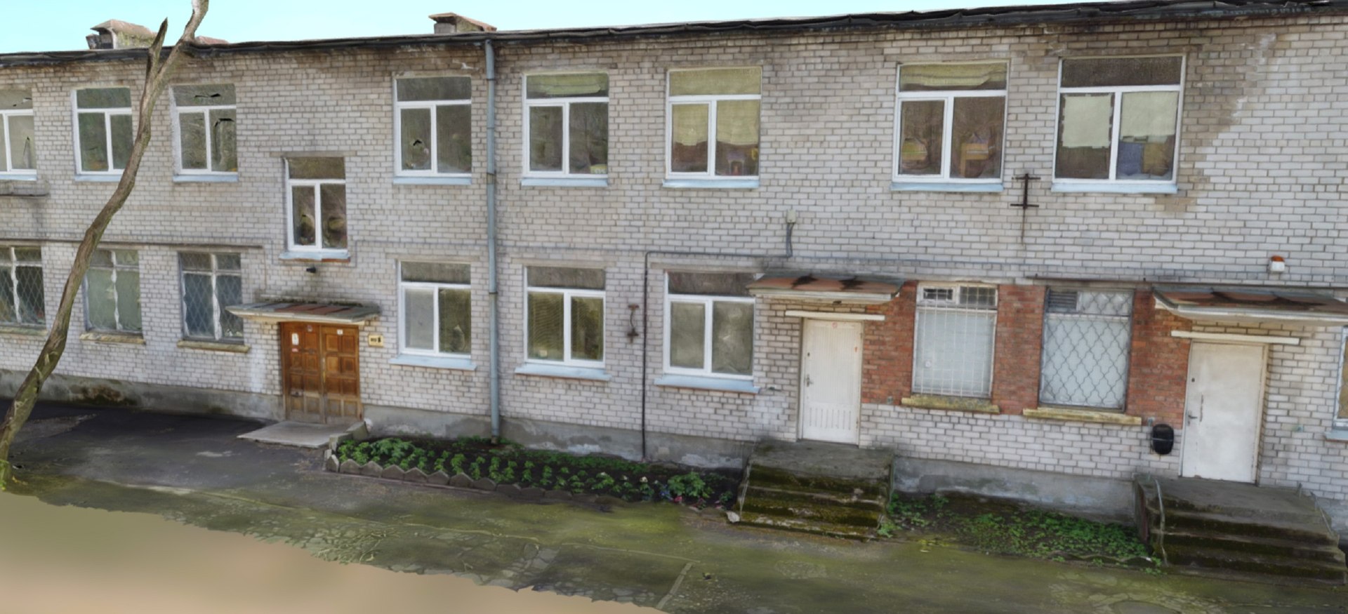 2 Story Grey Brick Building 3D - TurboSquid 1840781