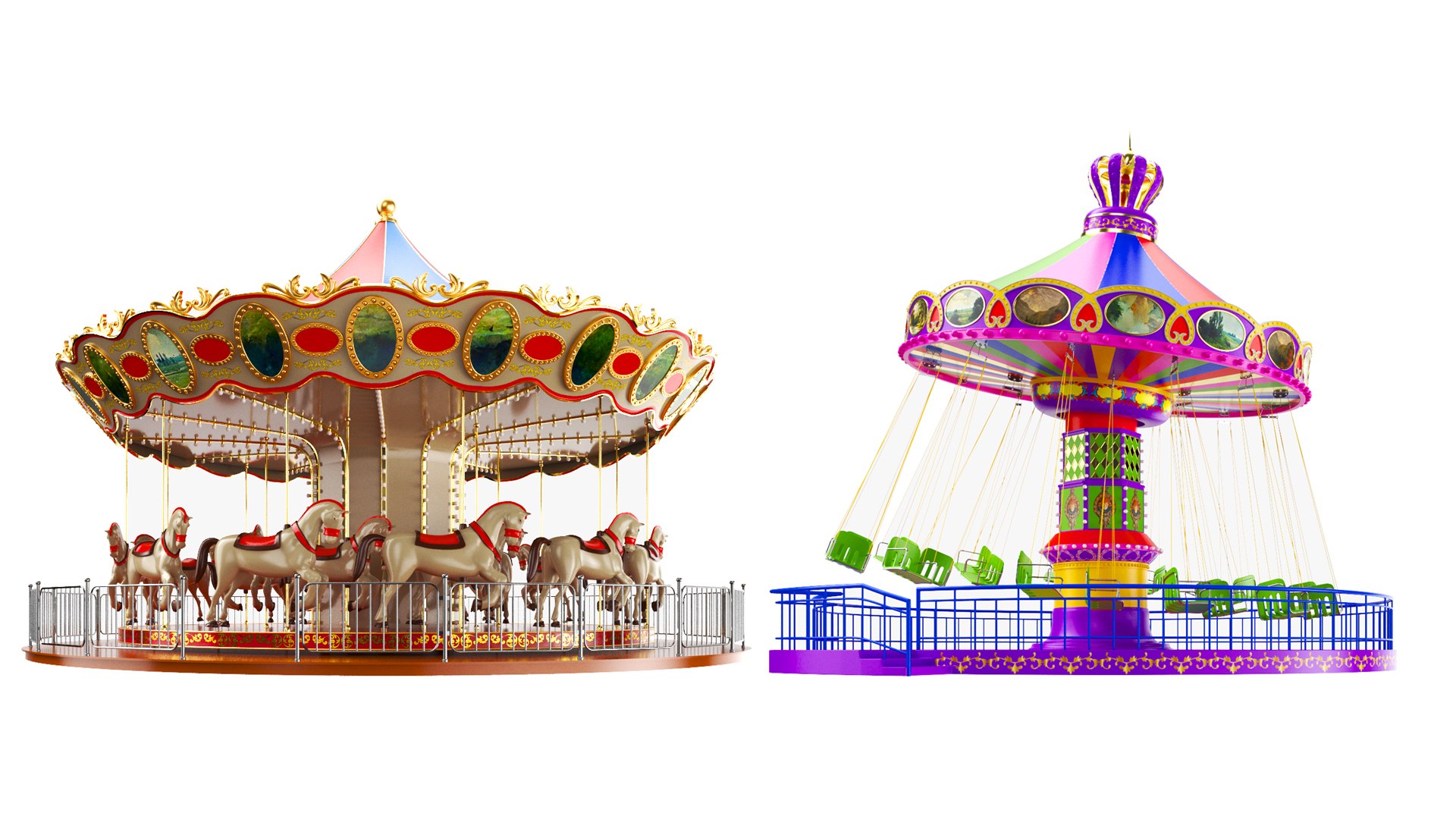 Two Detailed Carousels 3D - TurboSquid 2346569