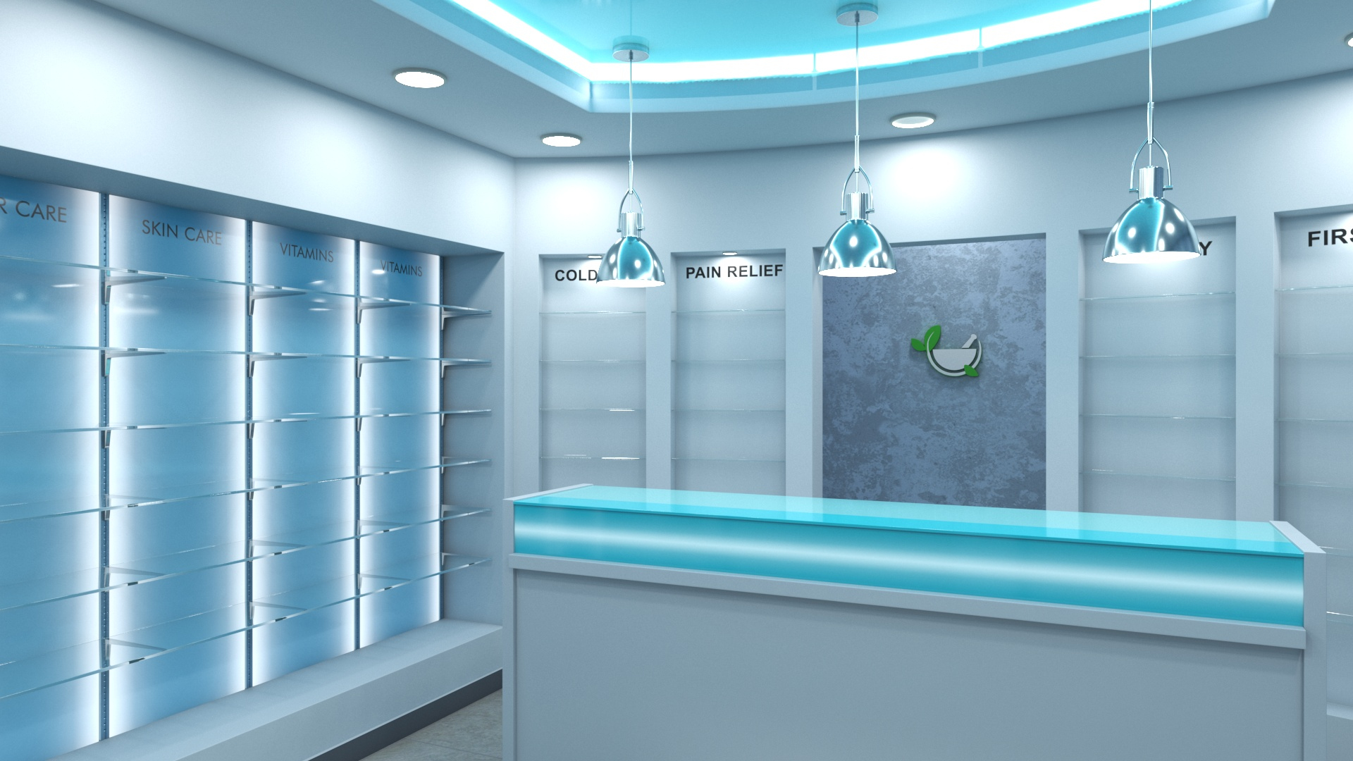 Pharmacy Store Interior Blue 3D Model - TurboSquid 2194792
