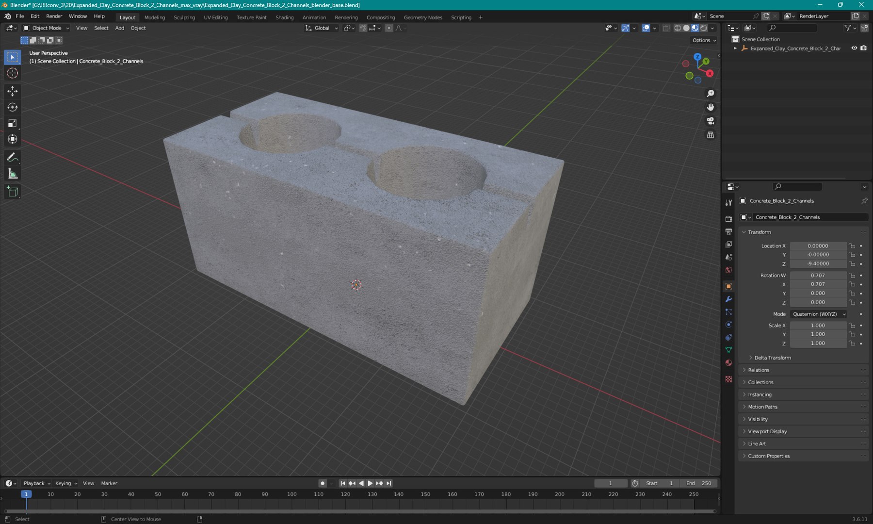 Expanded Clay Concrete Block 2 Channels 3D Model - TurboSquid 2348813