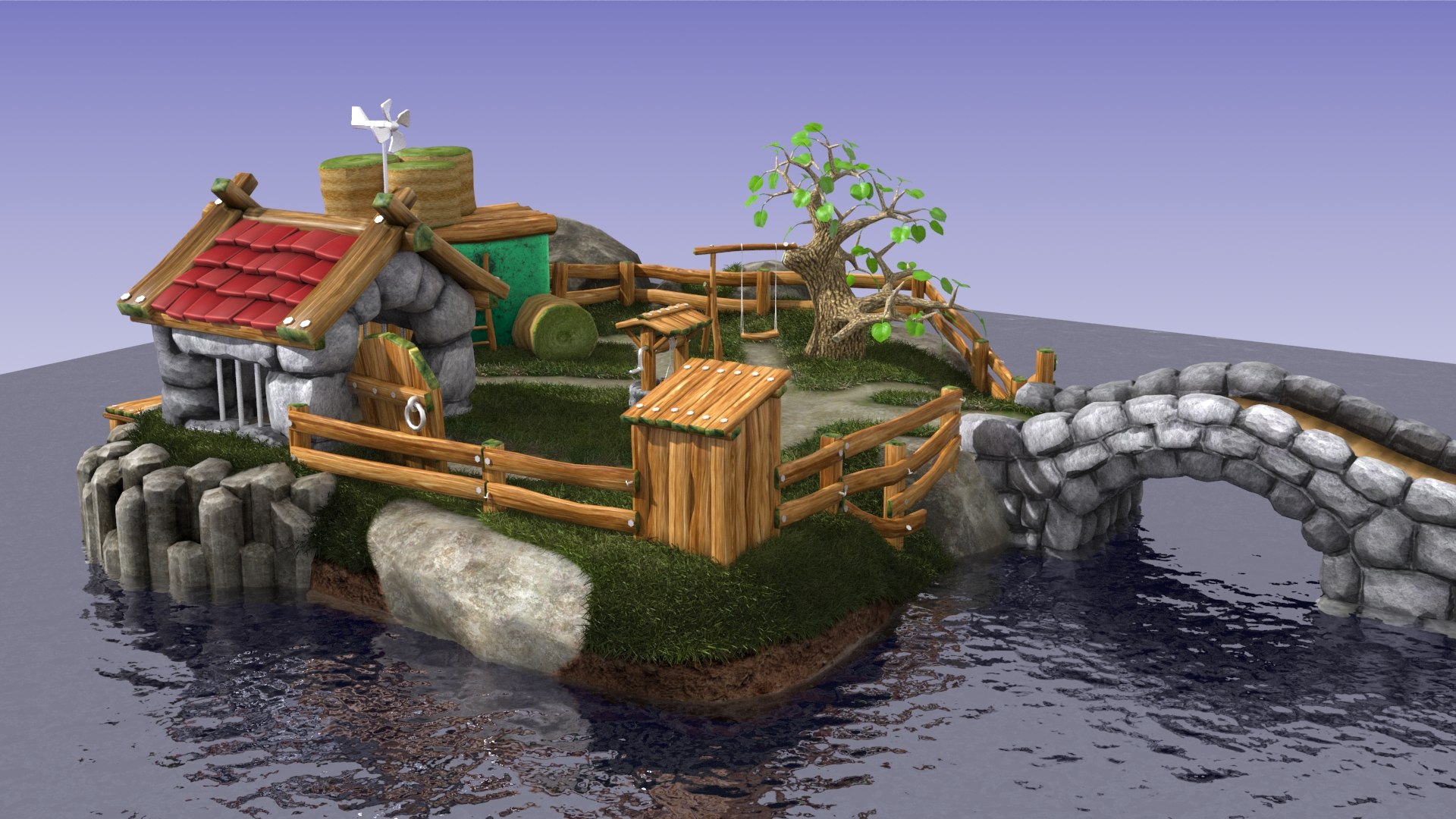 3d cartoon village model