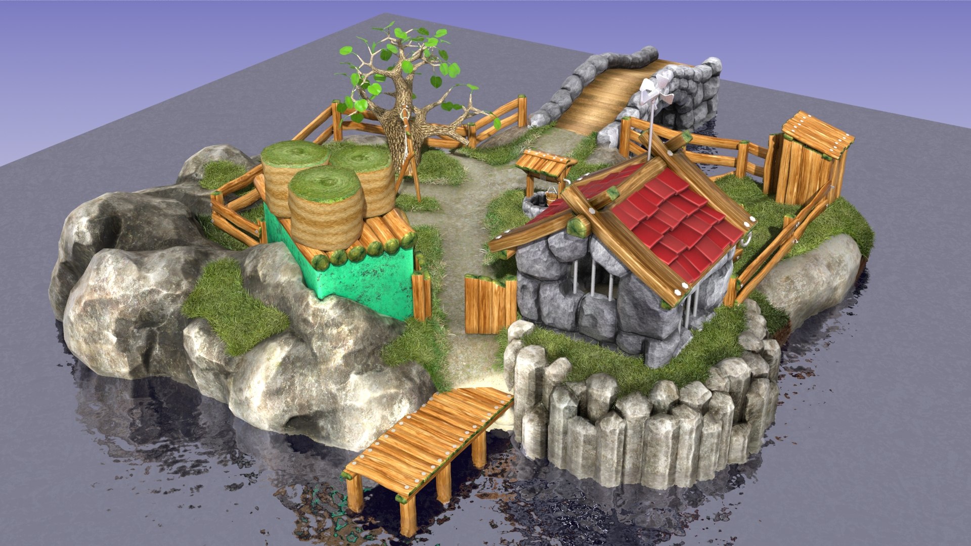 3d cartoon village model