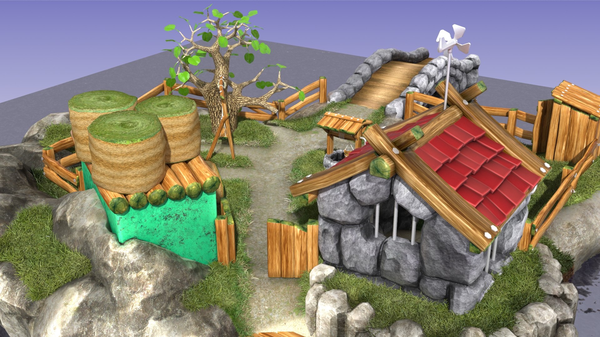 3d cartoon village model