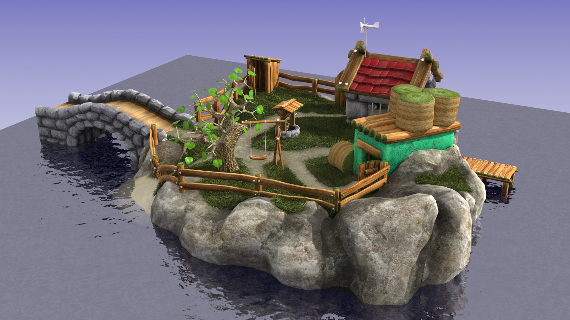 3d cartoon village model