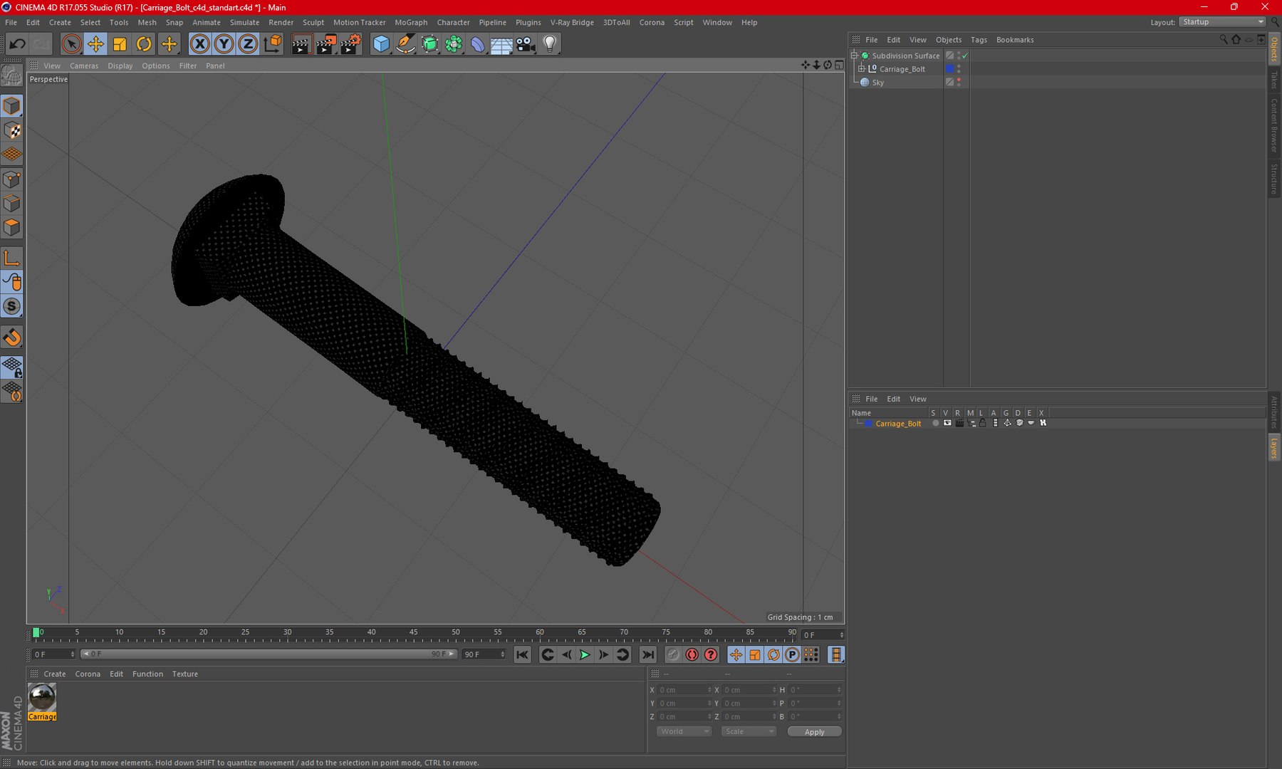 3D Carriage Bolt Model - TurboSquid 2240446