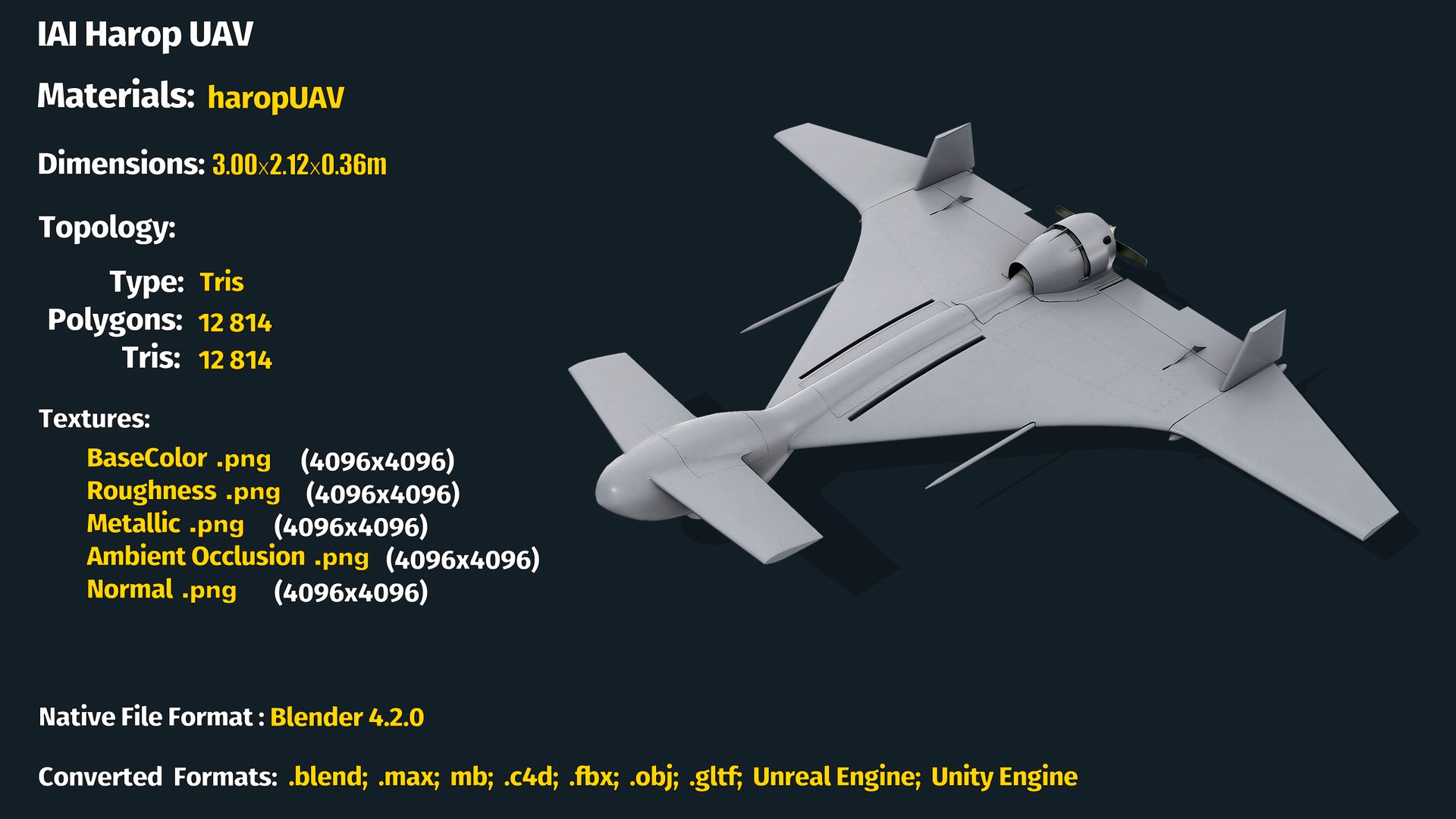 IAI Harop UAV 3D Model - TurboSquid 2258272