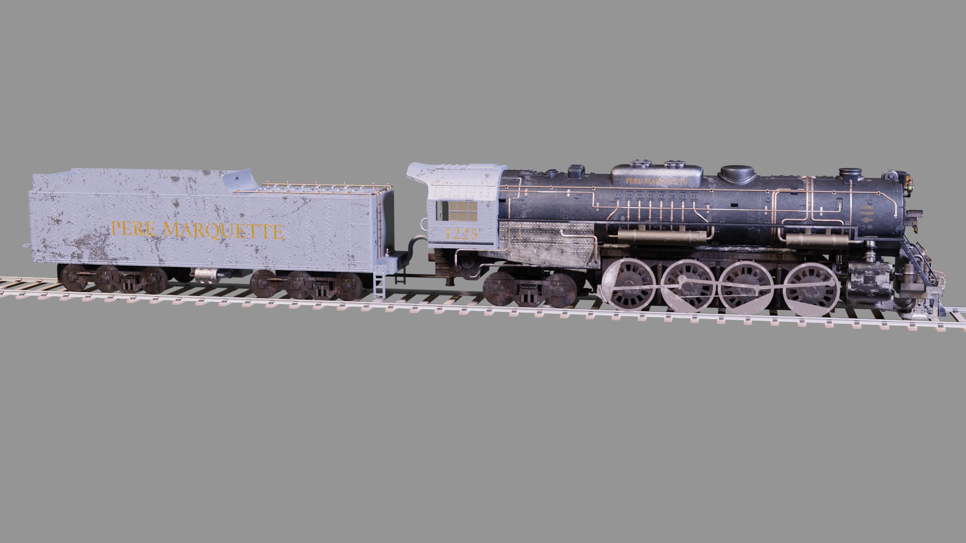 3D Pere Marquette 1225 Locomotive Train - TurboSquid 1717357